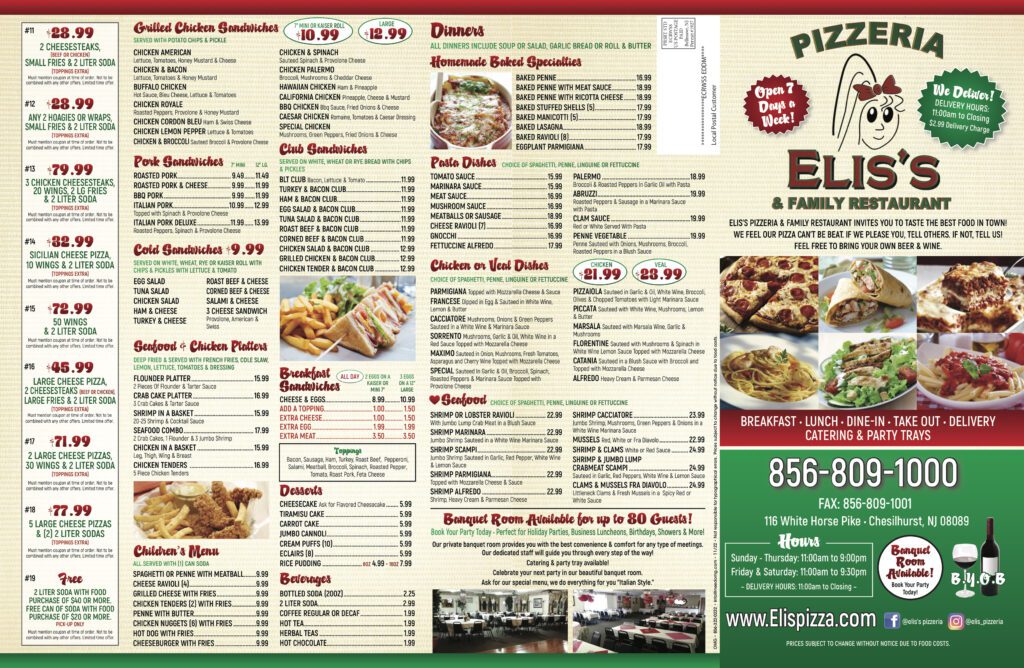 Menu - Elis’s Pizzeria & Family Restaurant